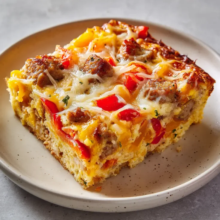 Cheesy Egg Bake with Sausage and Peppers - Meatydelights