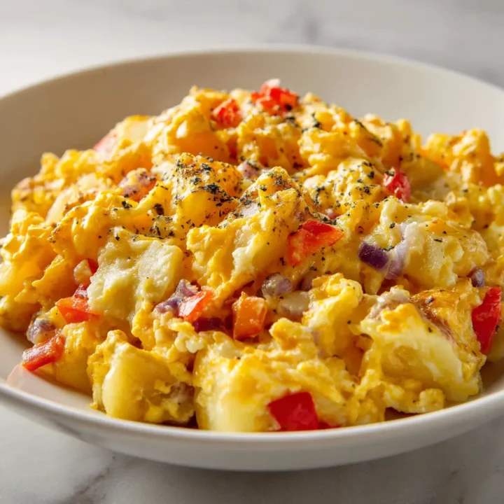 Cheesy Potato Egg Scramble Recipe - Meatydelights
