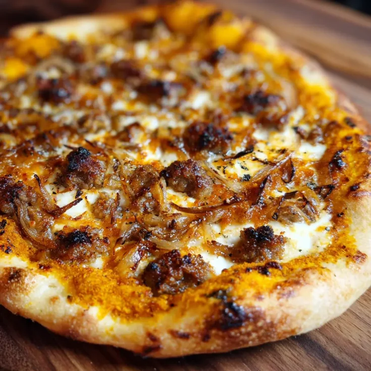 Pumpkin Pizza with Sausage & Caramelized Onions - Meatydelights