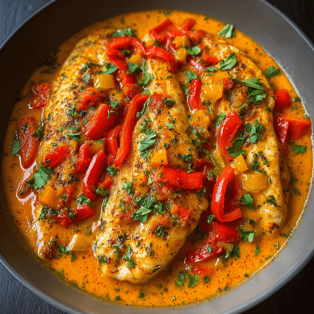 Quick Tilapia in Roasted Pepper Sauce Recipe - Meatydelights