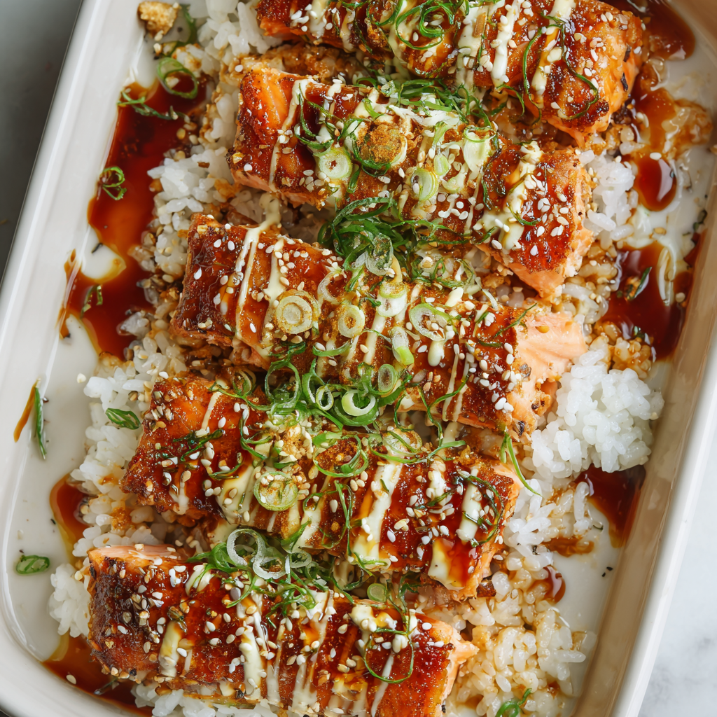 Teriyaki Salmon Sushi Bake Recipe - Meatydelights