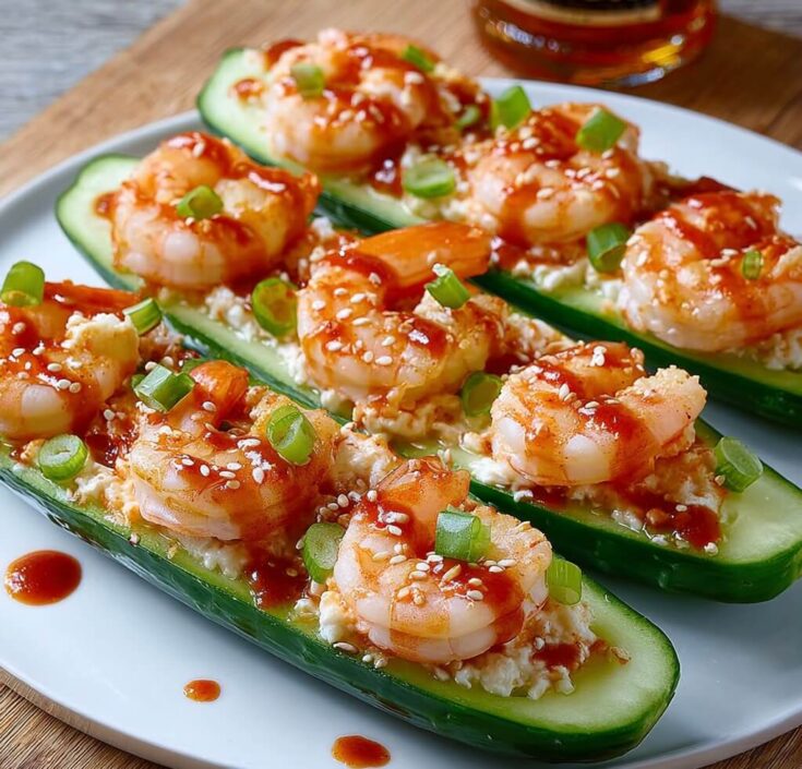 Spicy Sriracha Shrimp Cucumber Boats Recipe - Meatydelights