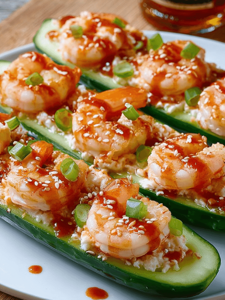 Spicy Sriracha Shrimp Cucumber Boats Recipe - Meatydelights