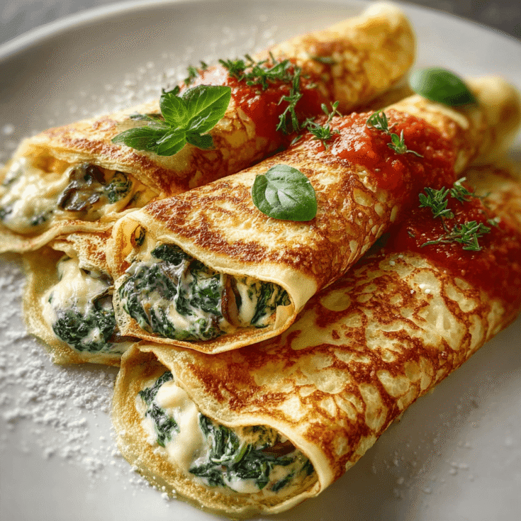 Spinach Cheese Stuffed Crêpe Rolls Recipe - Meatydelights